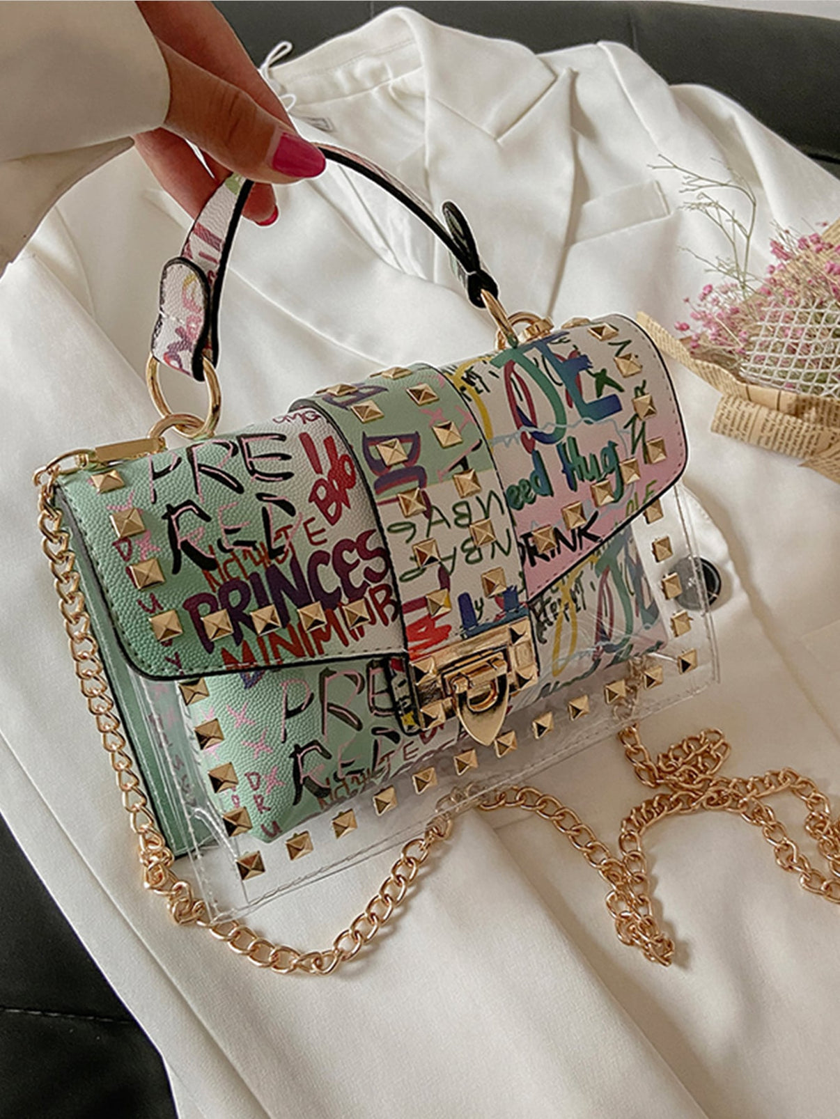 Urban Vibe Tote: Graffiti and Rivet-Embellished Statement Bag – Canary ...