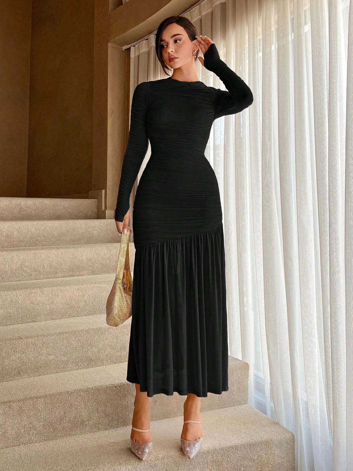 Patchwork Perfection: Aloruh Mesh Pleated Dress – Canary Houze