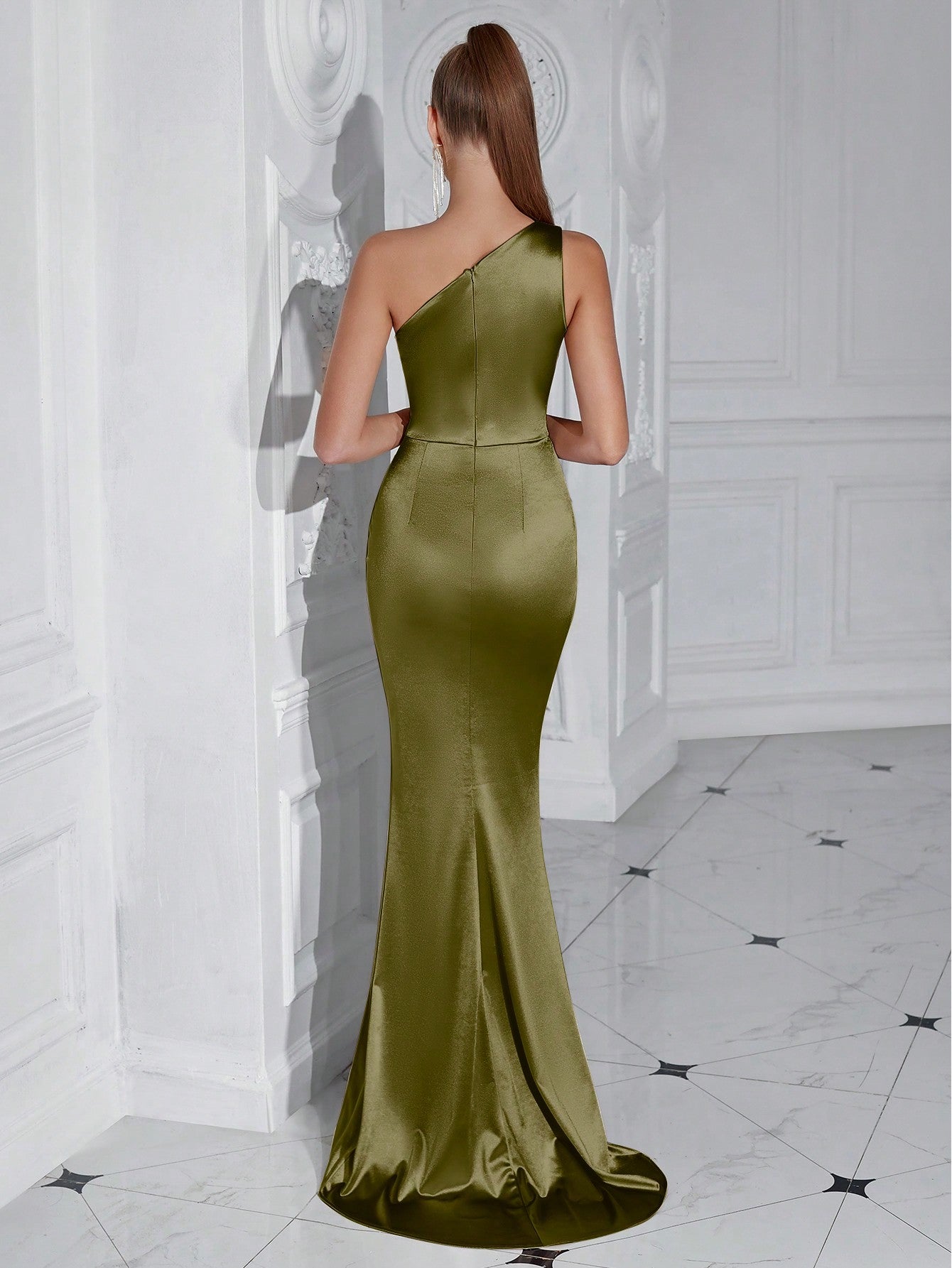 Sophisticated Glamour: Shoulder Pleated High Slit Cocktail Party Prom ...