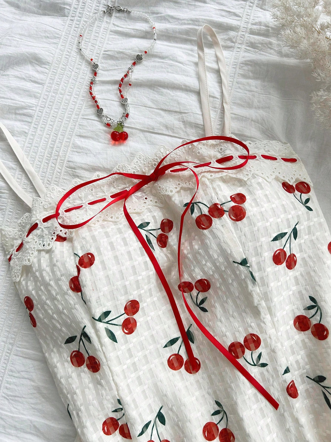 Cherry Blossom Delight: Dreamara Women's Lace Ruffled Vacation Dress ...