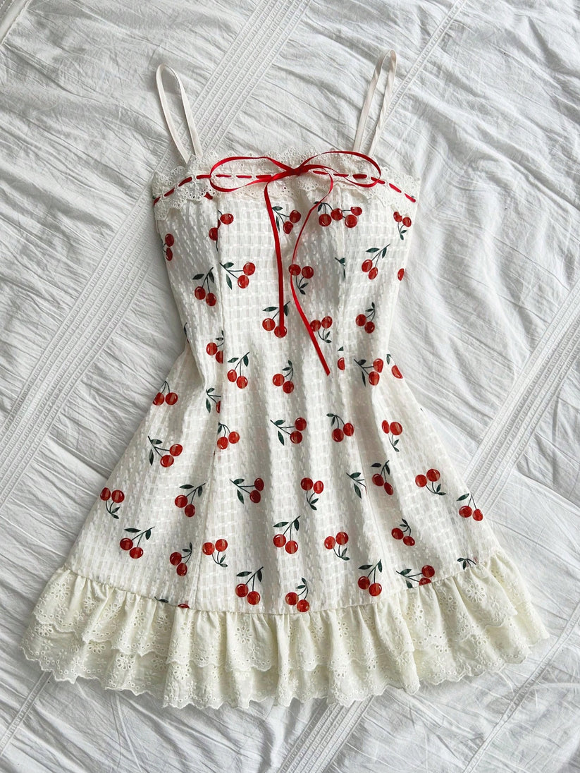 Cherry Blossom Delight: Dreamara Women's Lace Ruffled Vacation Dress ...