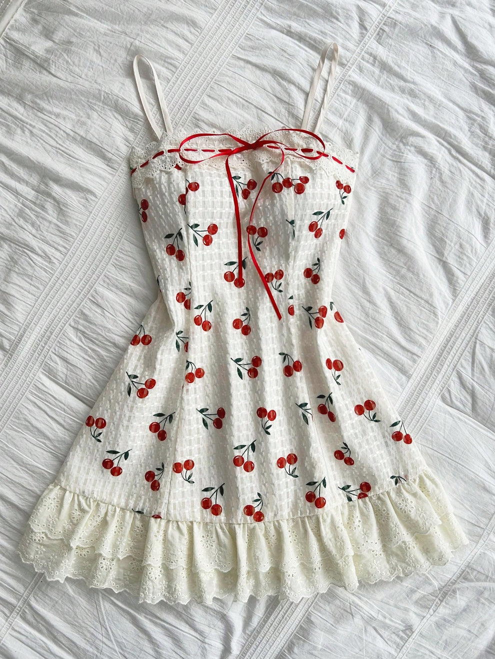 Cherry Blossom Delight: Dreamara Women's Lace Ruffled Vacation Dress ...