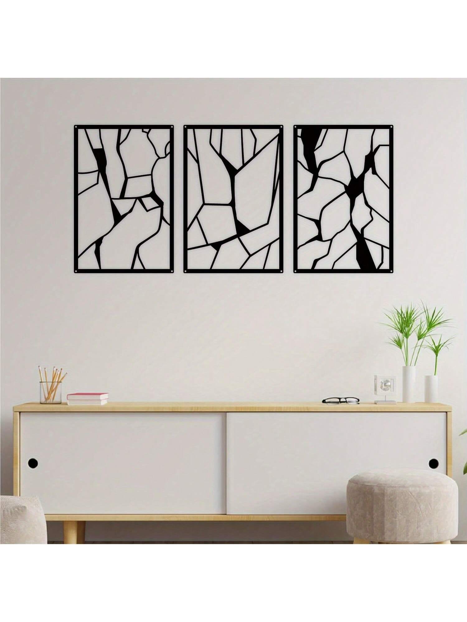 Elegant Minimalist Metal Wall Art Set - 3-Piece Black Abstract Design ...