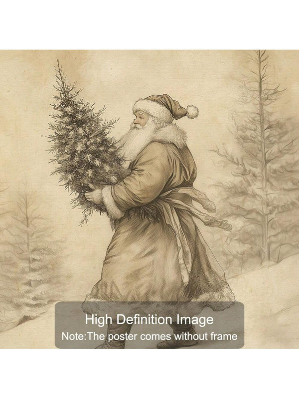 Vintage Christmas Santa Claus Poster - Unframed Minimalist Canvas Wall ...