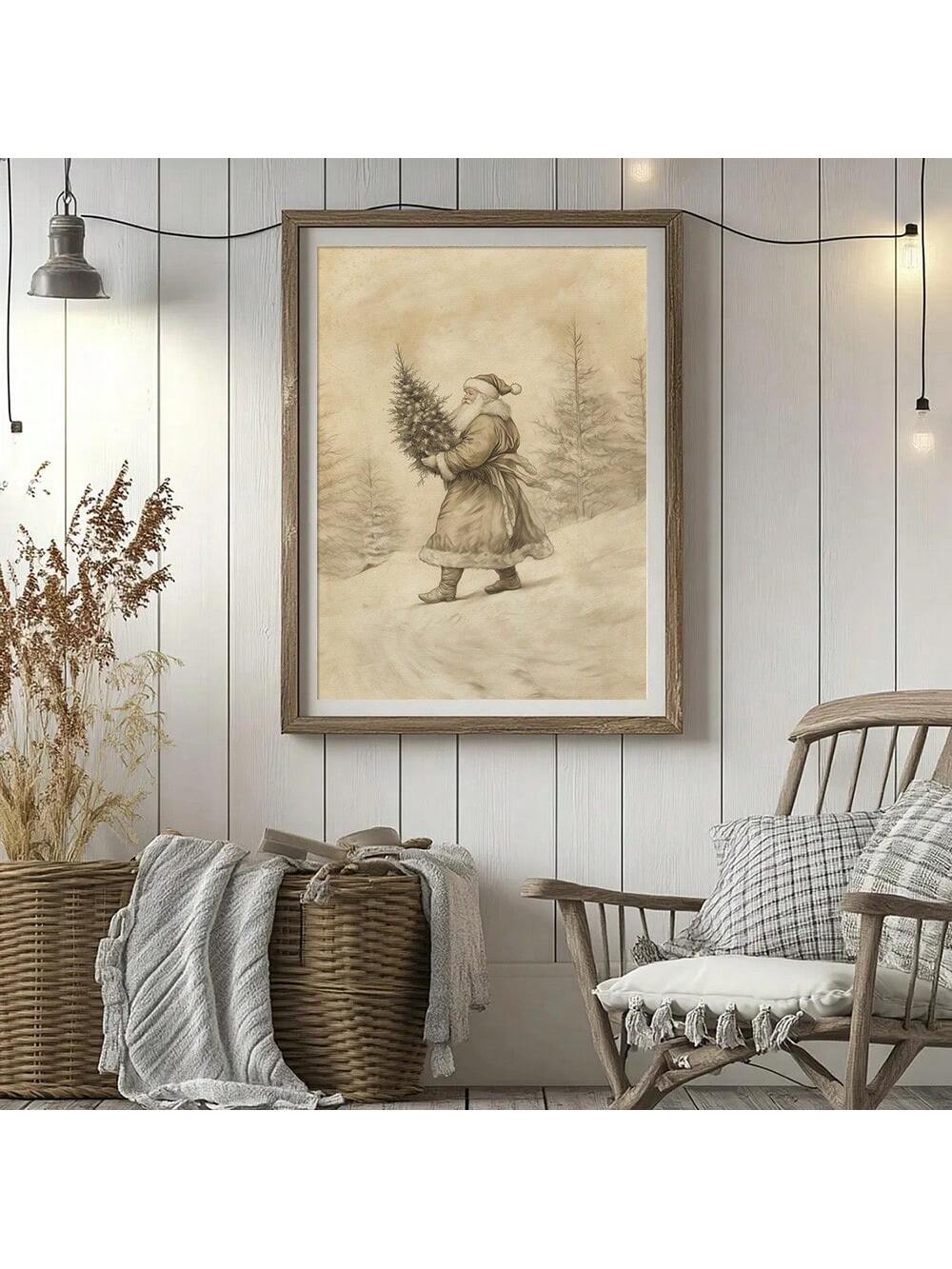Vintage Christmas Santa Claus Poster - Unframed Minimalist Canvas Wall ...