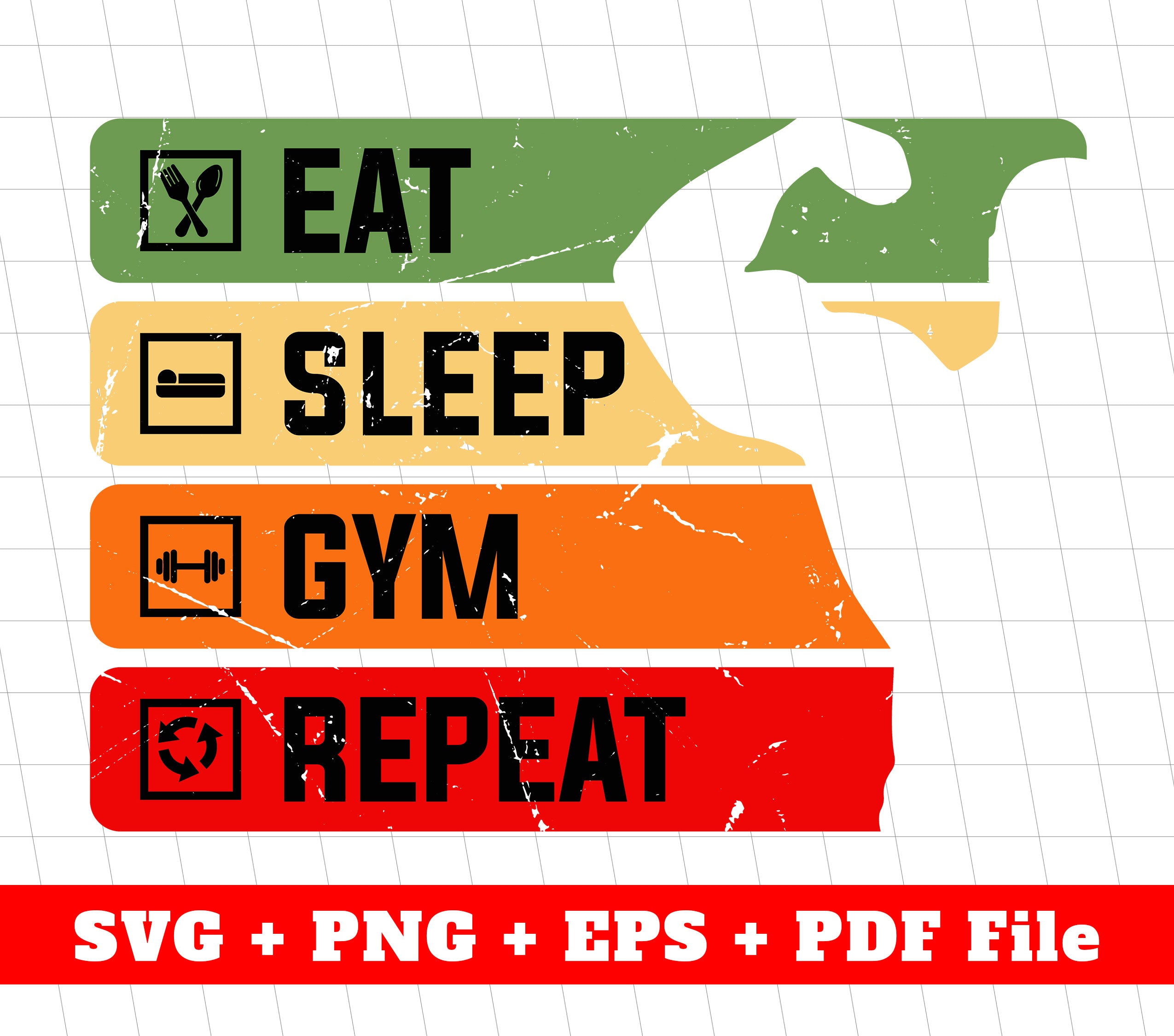 Eat Sleep Gym Repeat, Retro Gym, Gymer Svg, Fitness Design, Svg Files ...