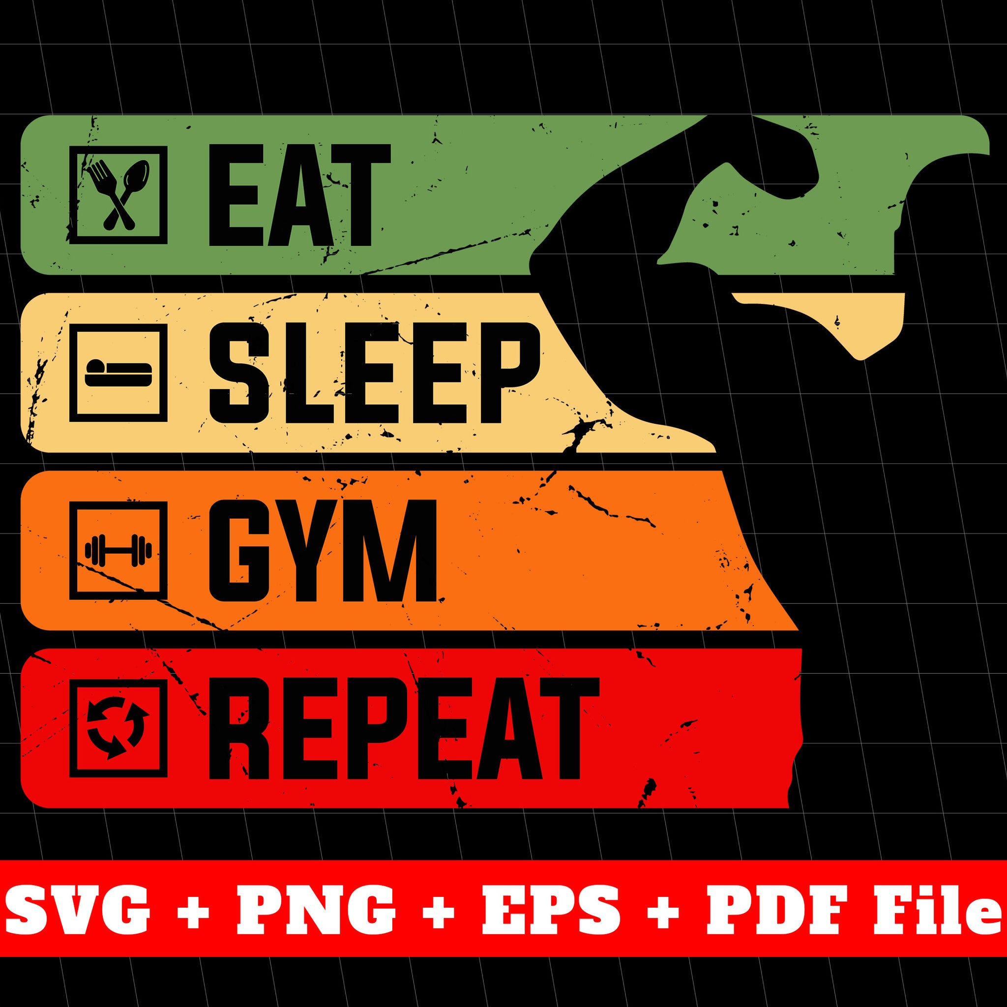 Eat Sleep Gym Repeat, Retro Gym, Gymer Svg, Fitness Design, Svg Files ...