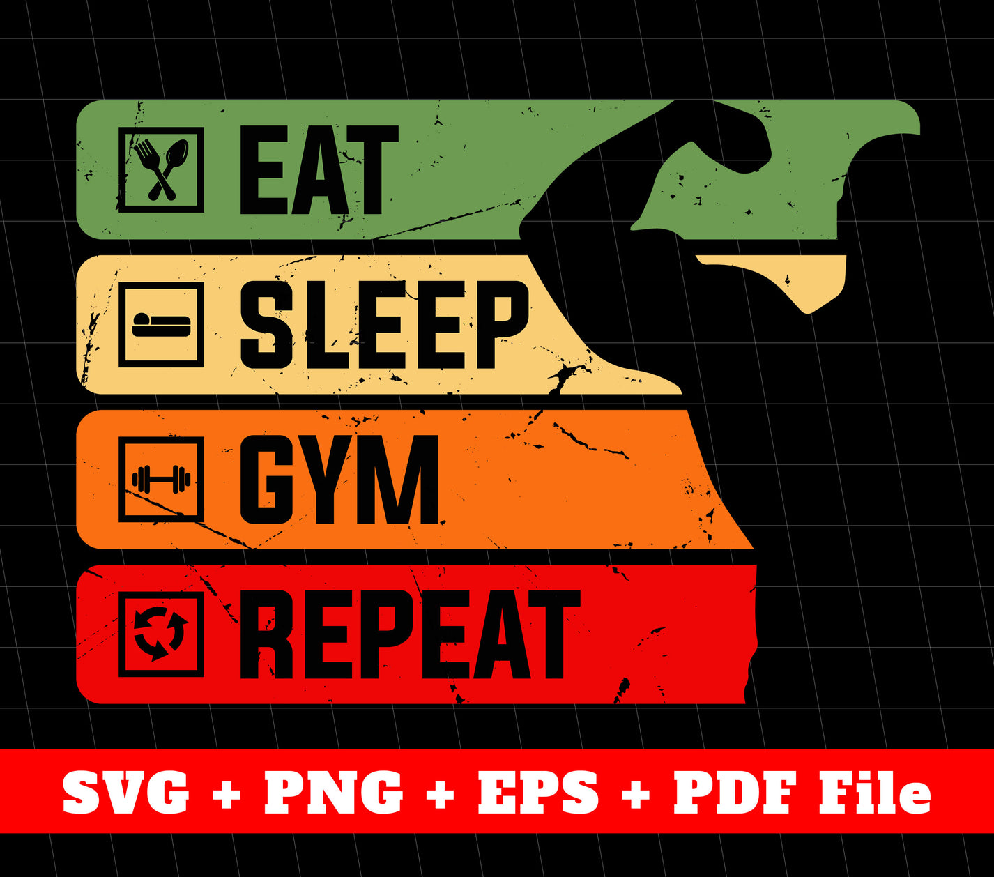 Eat Sleep Gym Repeat, Retro Gym, Gymer Svg, Fitness Design, Svg Files ...
