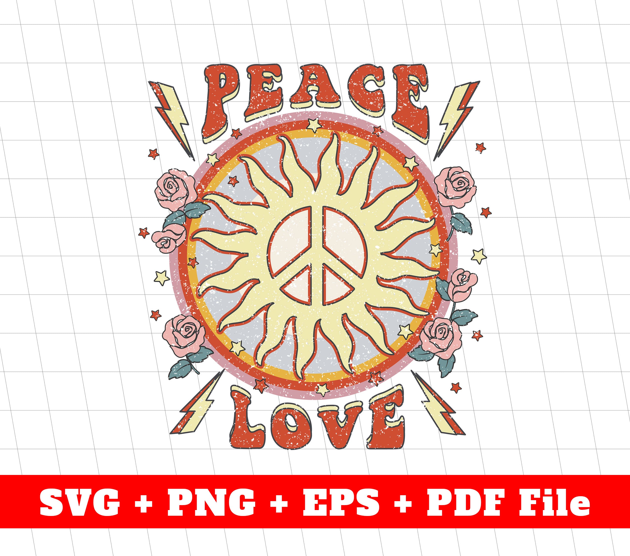 Peace Love, Groovy Peace, Groovy Love, Sun And Roses, Svg Files, Png S ...