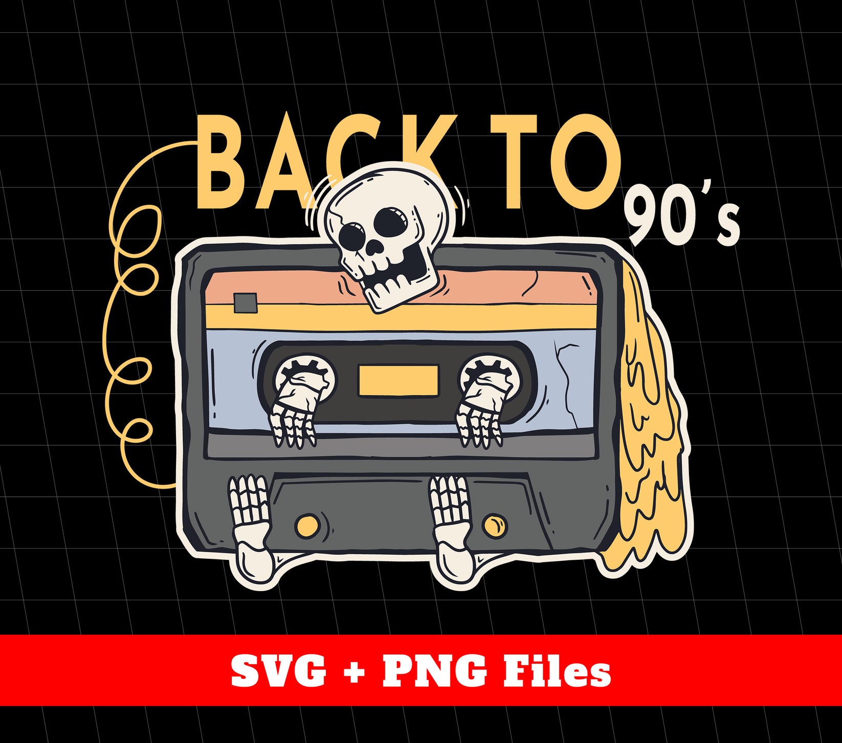 Back To 90's, Cassette Fan, Skeleton With Cassette, Svg Files, Png Sub ...
