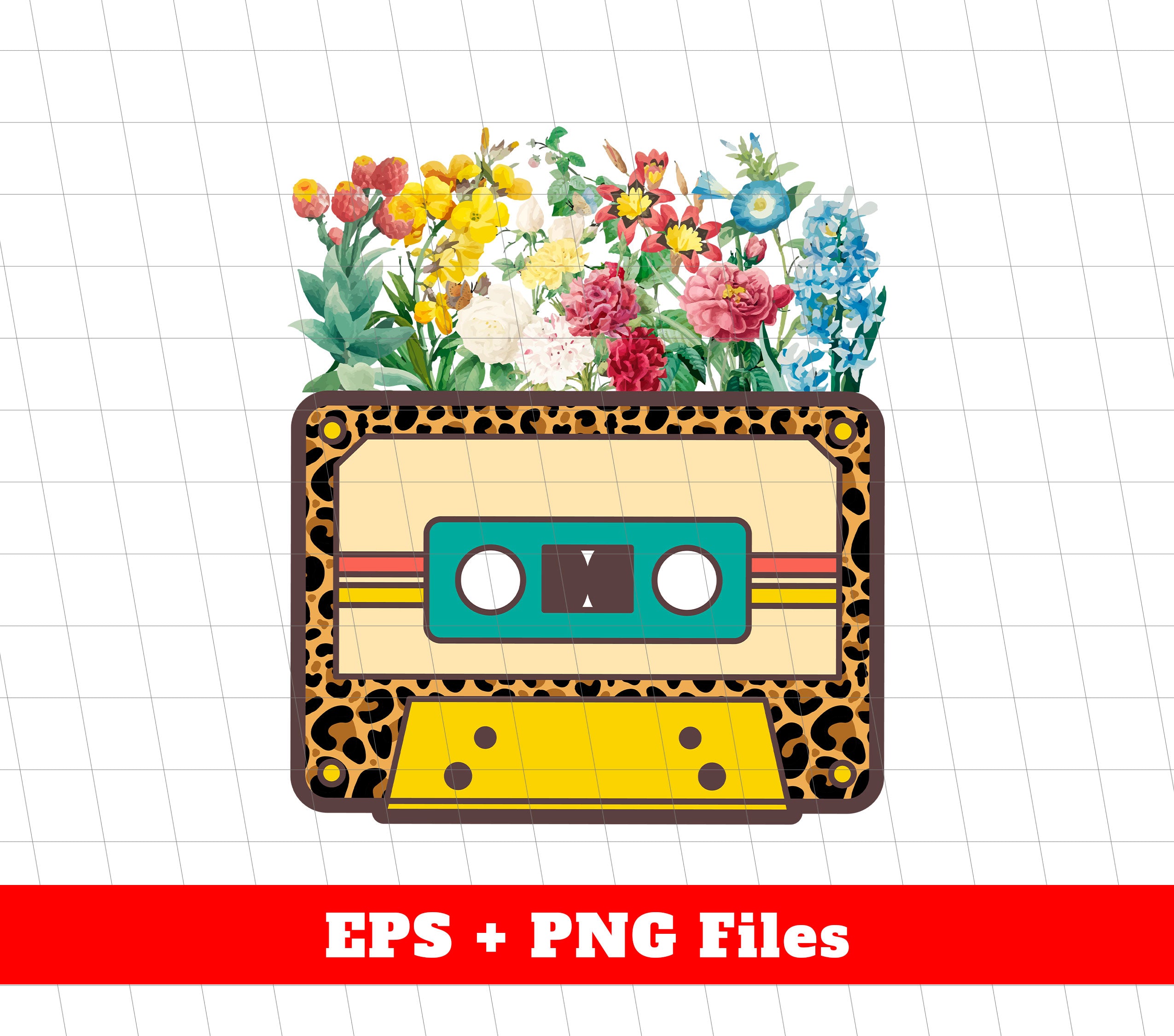 Retro Cassette, Leopard Pattern, Flower From Cassette, Digital Files ...