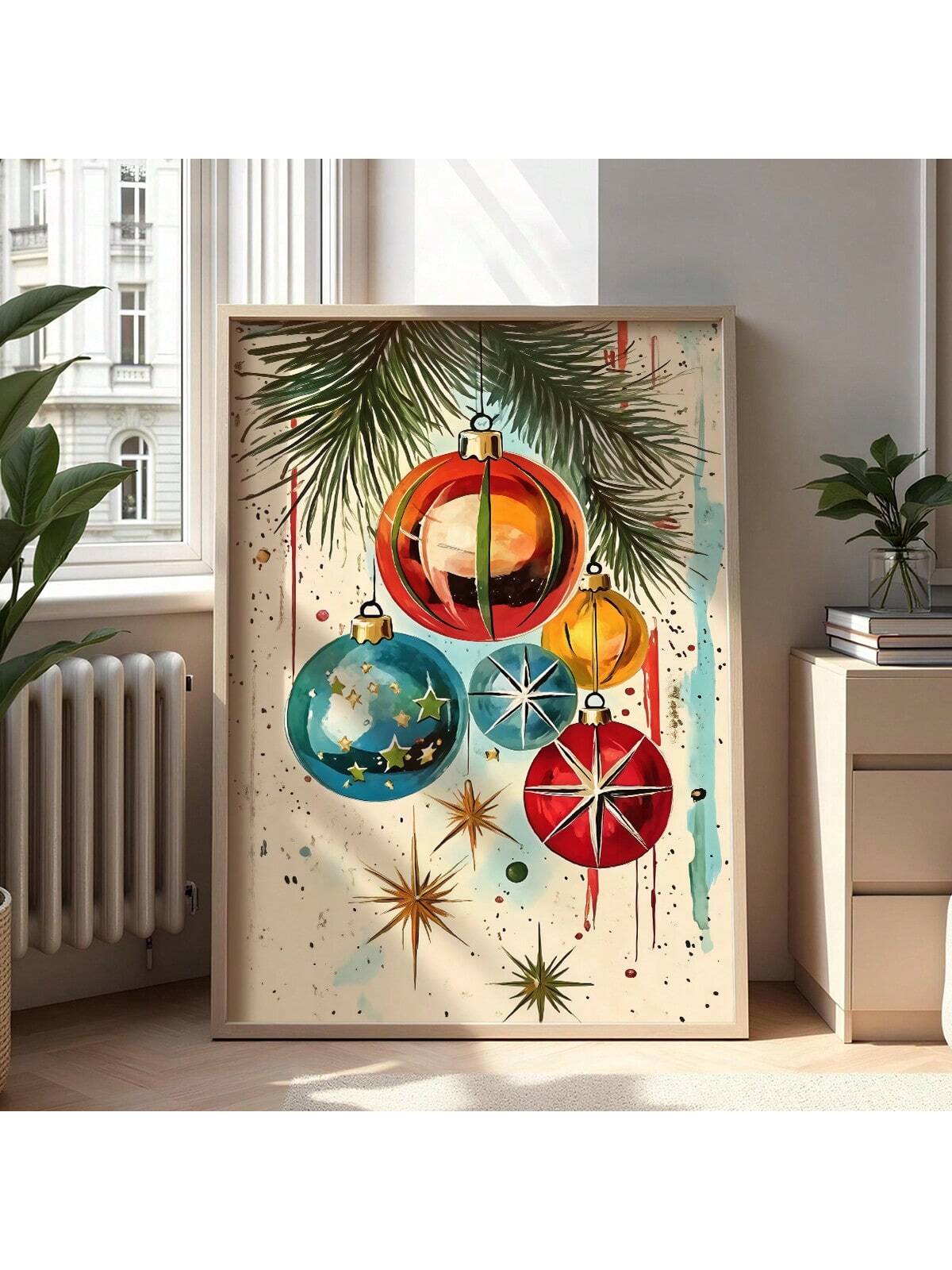 Chic Vintage Christmas Canvas Art - Frameless Modern Wall Decor for Ho ...