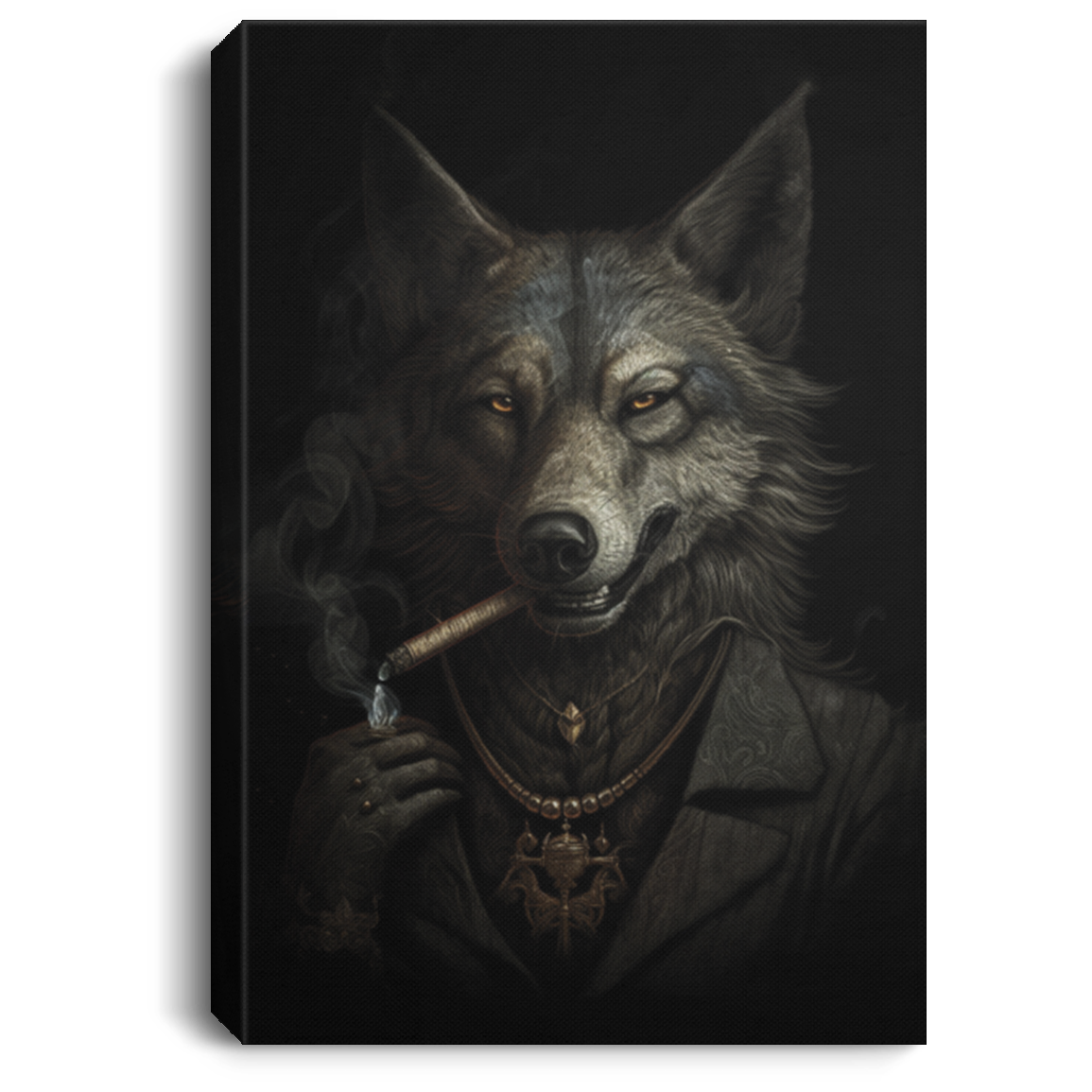 Dark Wolf With Cigarette In Mouth, Cool Wolf Poster, Mafia Wolf Canvas ...