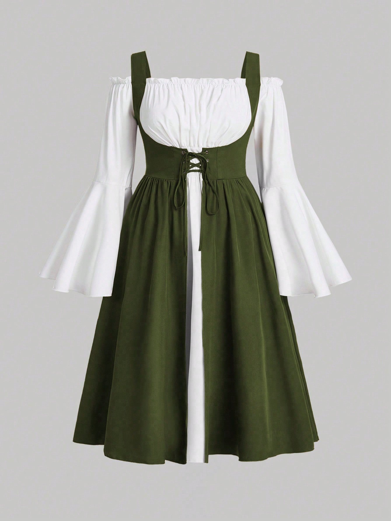 Elegant Plus Size Open Shoulder Flare Sleeve Maxi Dress - 2-in-1 Pleat ...