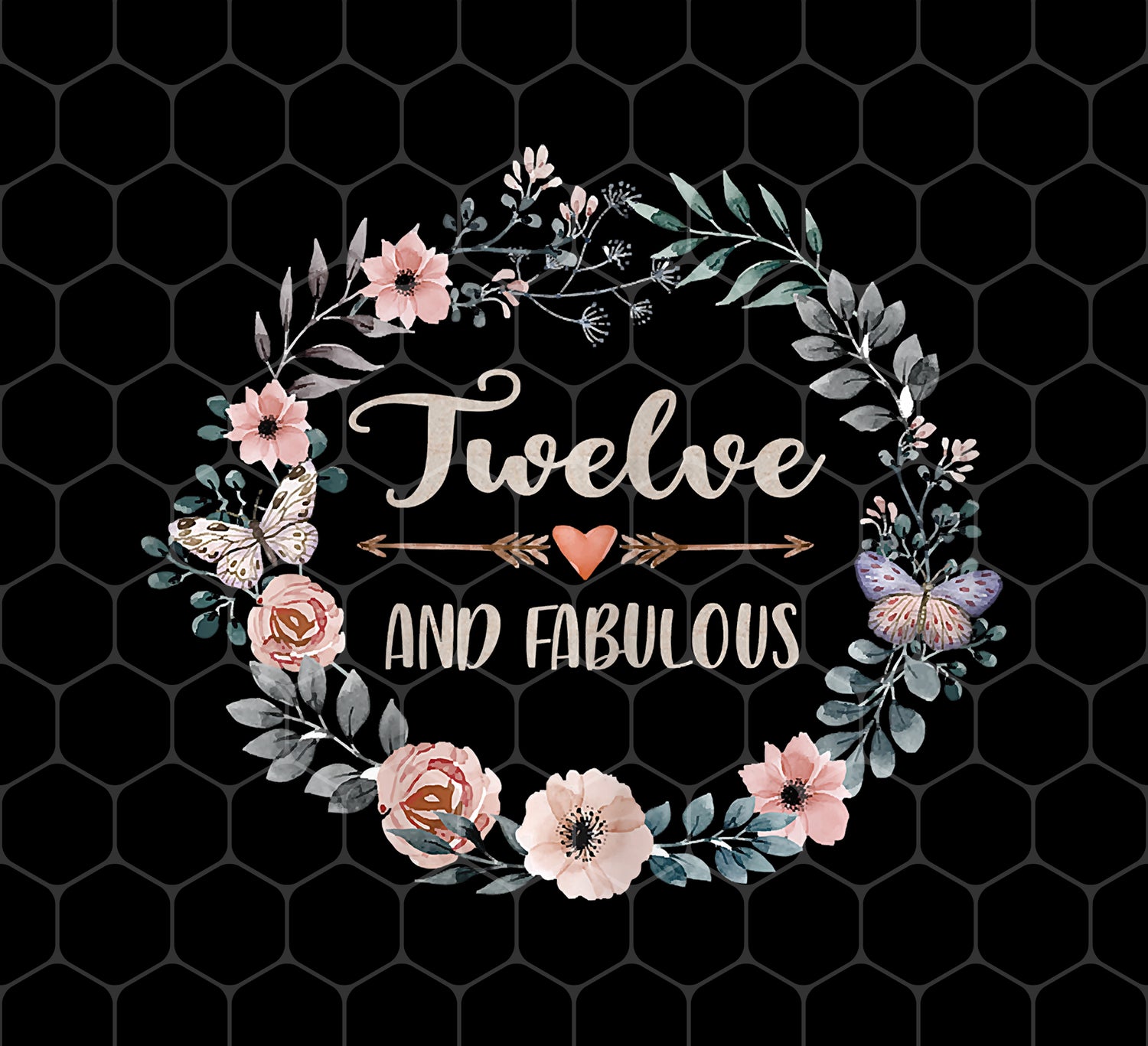 Floral Twelve Birthday, 12 Years Old Birthday Girl, FLower Gift, Png F ...