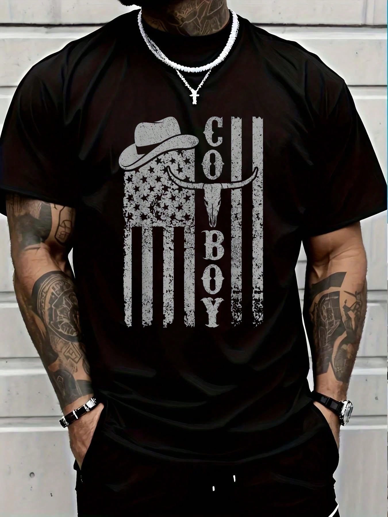 Retro Cowboy Graphic T-Shirt - Cotton Western Country Style for Men, T ...