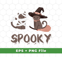 Spooky Cat, Horror Cat, Cat With Flied Broom, Svg Files, Png Sublimati