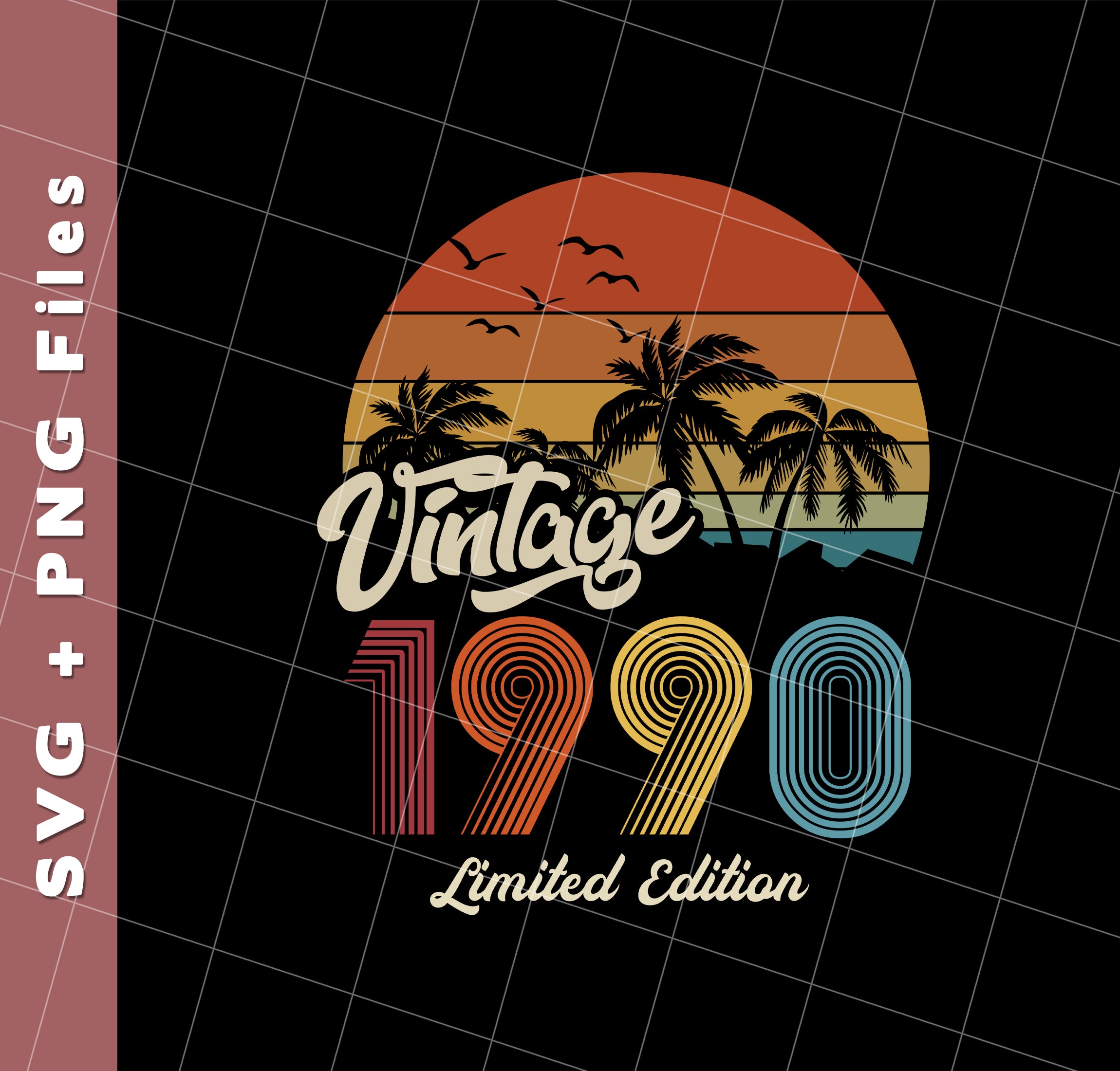 Vintage 1990, 1990 Birthday, 1990 Limited Edition, 1990 Retro, Svg Fil ...