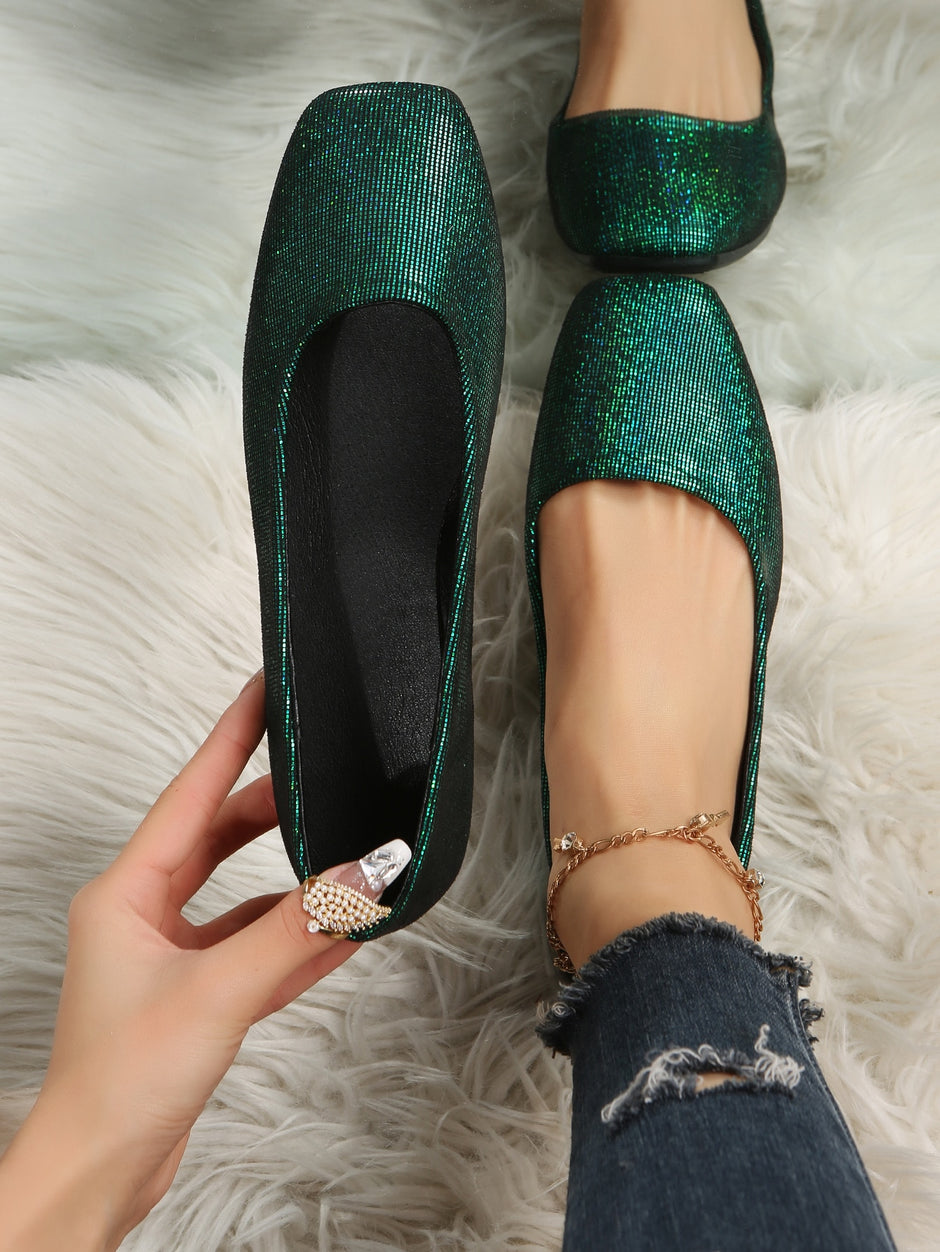 Shimmer and Shine Metallic Square Toe Ballet Flats - Elegant Outdoor F ...