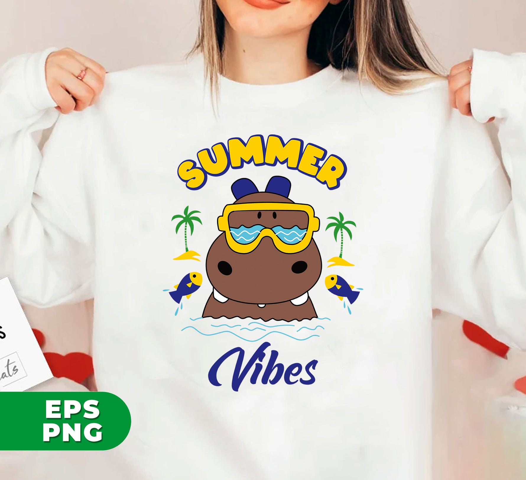 Summer Vibes, Hippo Summer, Hippo In Beach, Cute Hippo, Digital Files ...