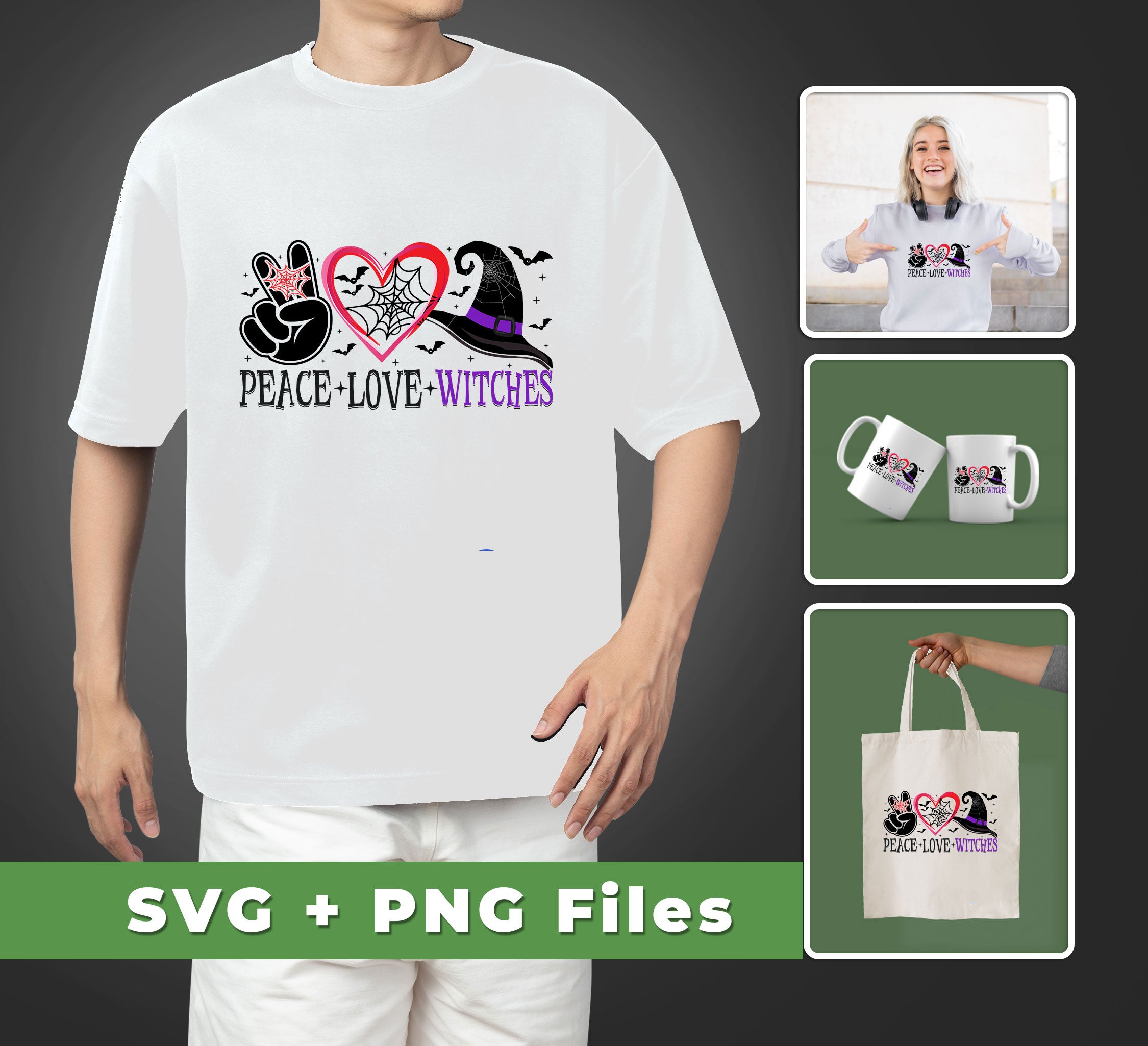 Peace Love Witches, Peace Witches, Witches Halloween, Svg Files, Png S ...