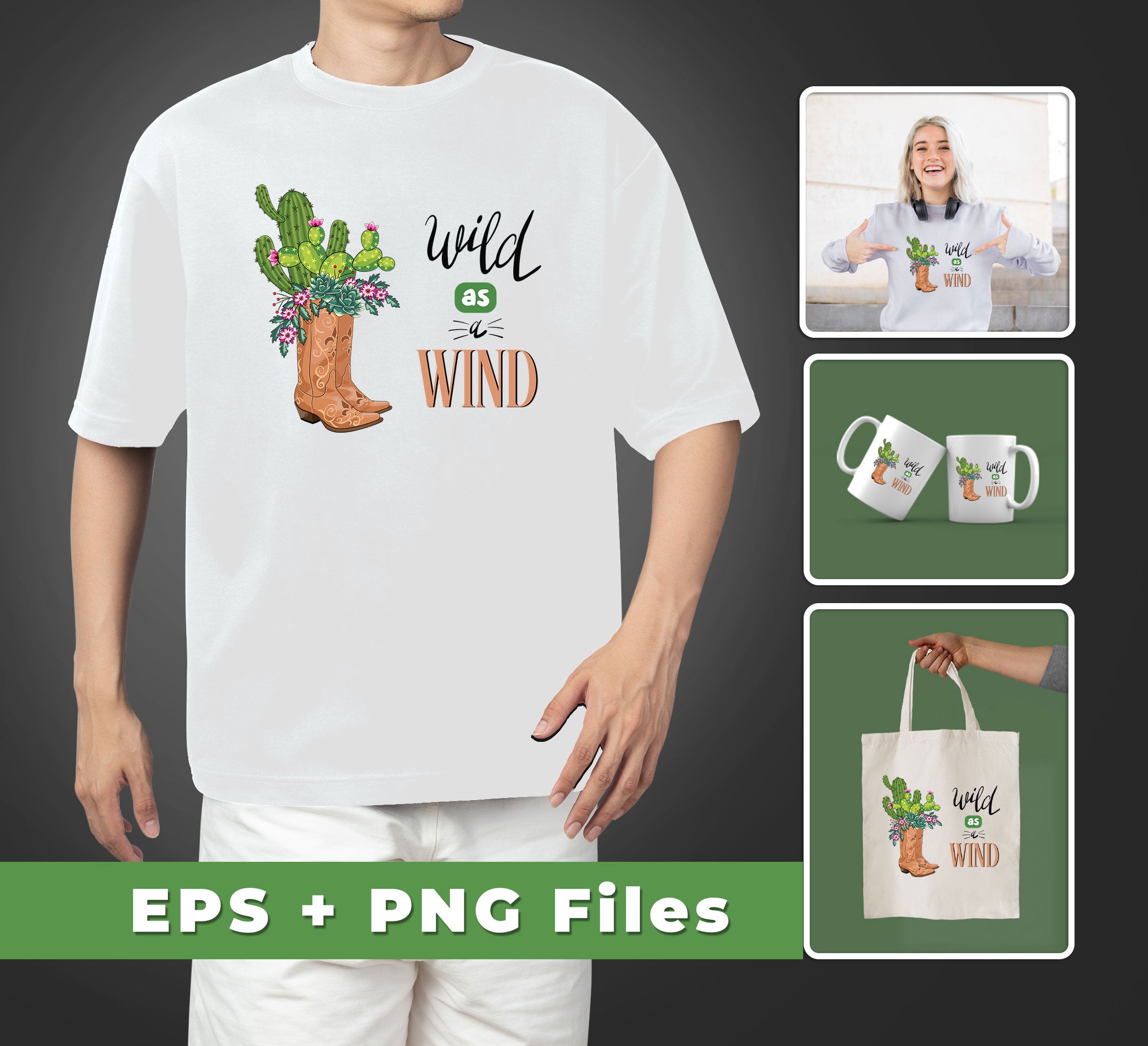 Wild As A Wind, Cowboy Template, Cactus Cowboy, Svg Files, Png Sublima ...