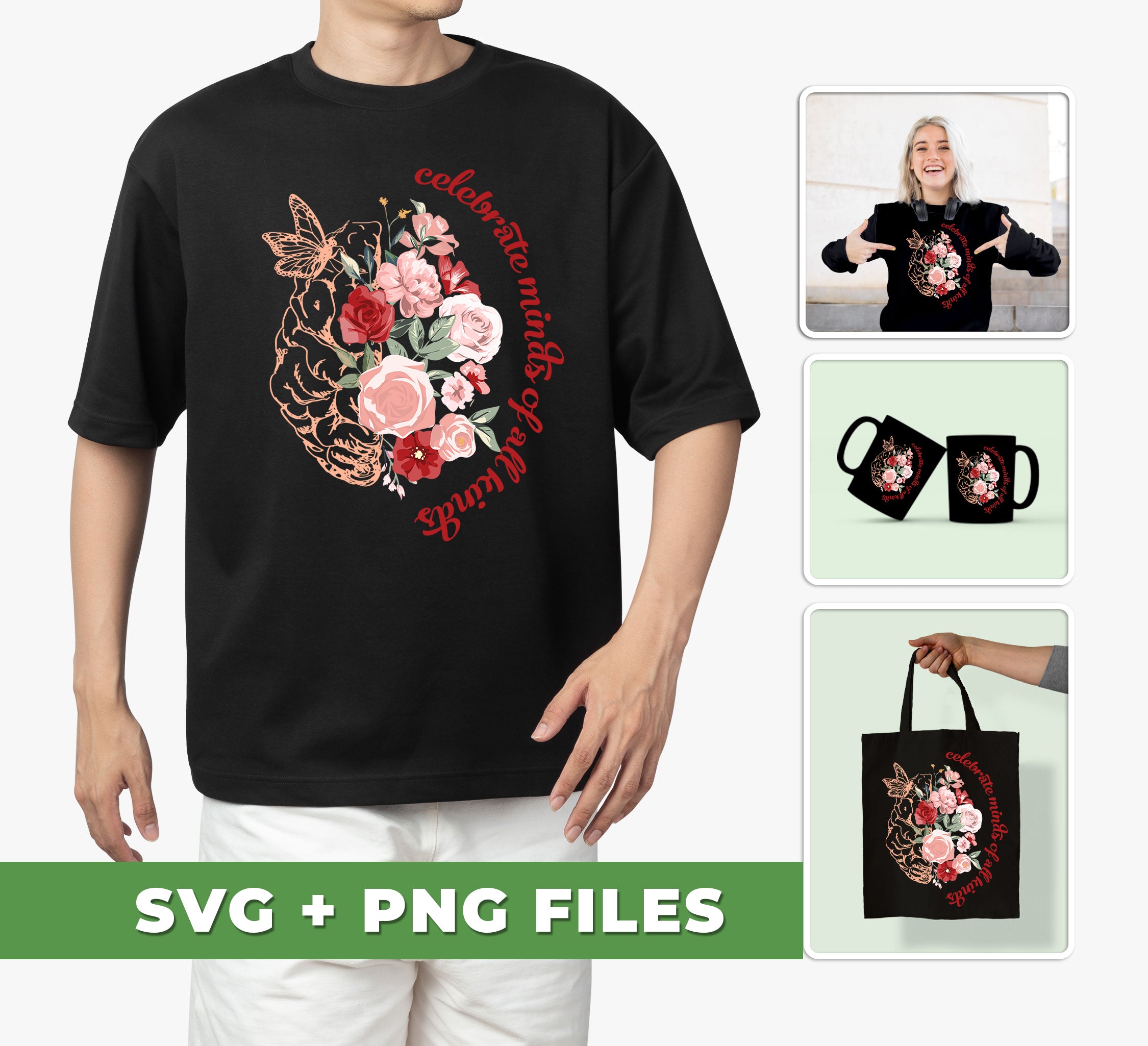 Brain And Flower, Normalize Of All Kinds, Floral Brain, Svg Files, Png ...