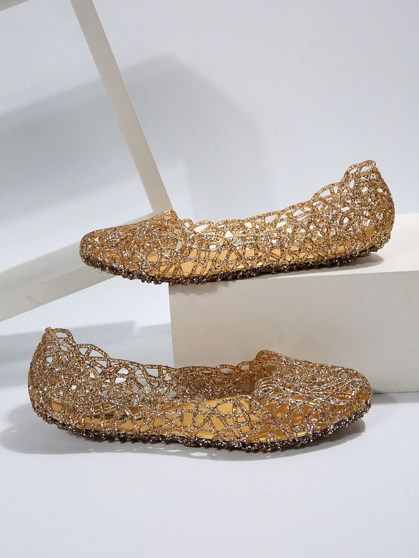Sparkling Gold Rhinestone Ballet Flats - Add Glamour to Your Outfit ...