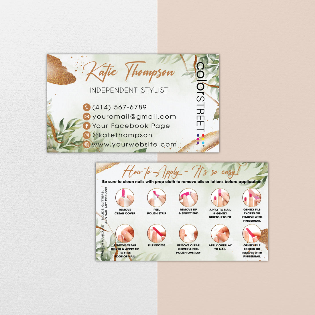 Floral Color Street Business Cards, Color Street Application Cards CL2 ...