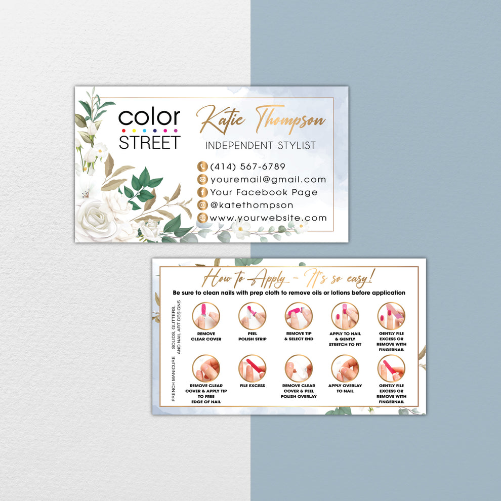 Blue Floral Color Street Business Cards, Color Street Application Card ...