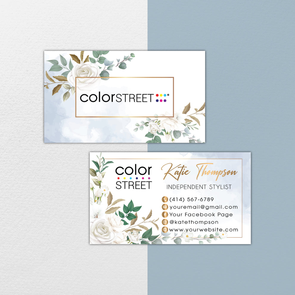 Blue Floral Color Street Business Cards, Color Street Application Card ...