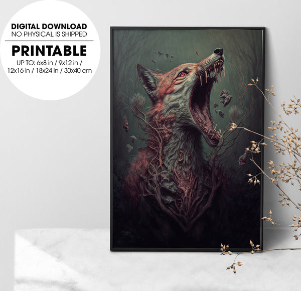 The Yawning Decaying Fox Dissolving Into Bones And Tendons, Poster Des