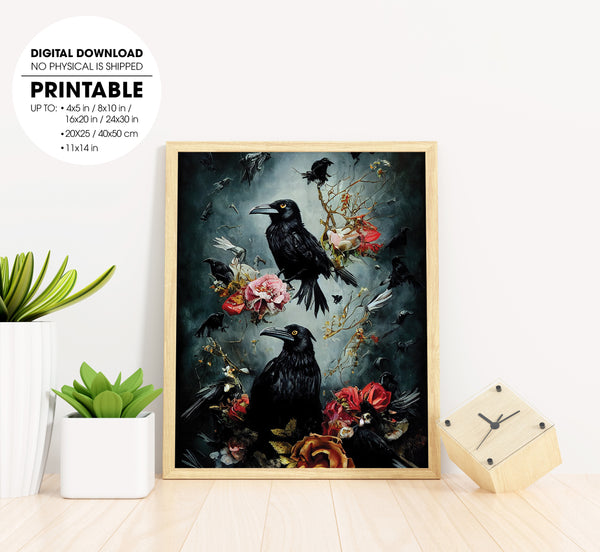 Whirlwind Of Ravens, Murder Of Crows, Skulls And Flowers, Poster Desig