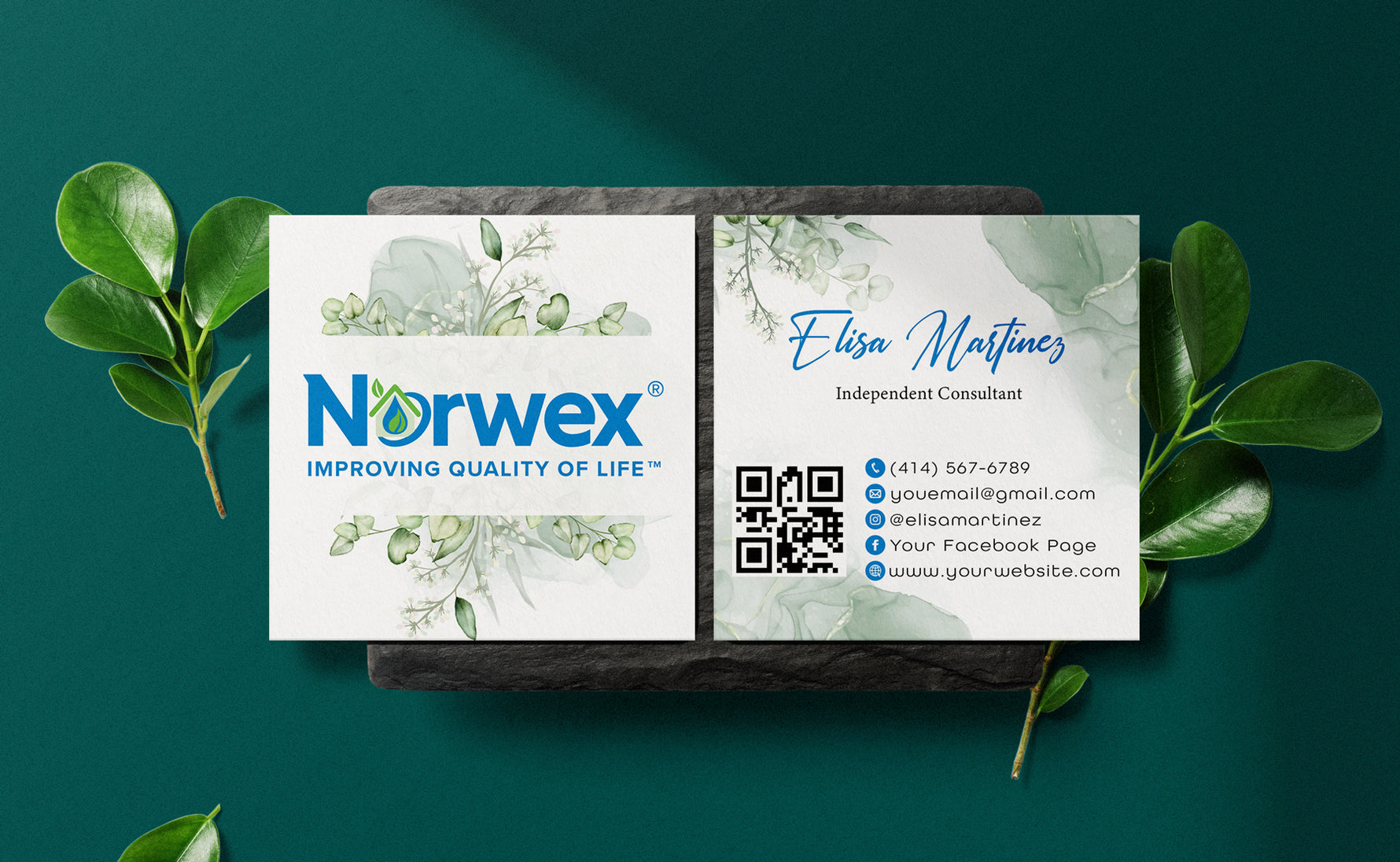 Elegant Eucalyptus Leaves Watercolor Norwex Business Card, Personalize ...