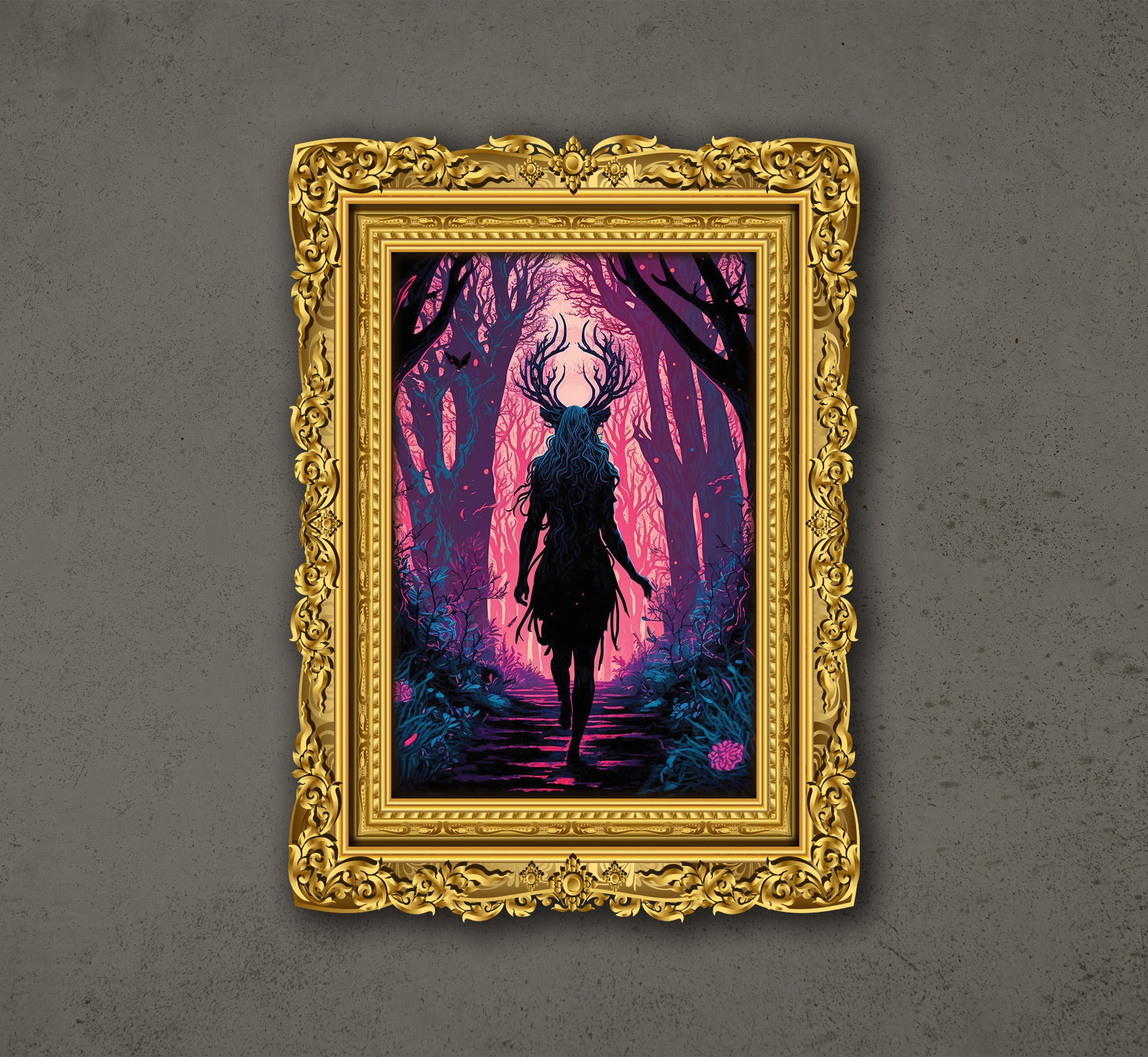 Dusky Hued Lady Satan Walking Through Psychedelic Forest, Poster Desig ...