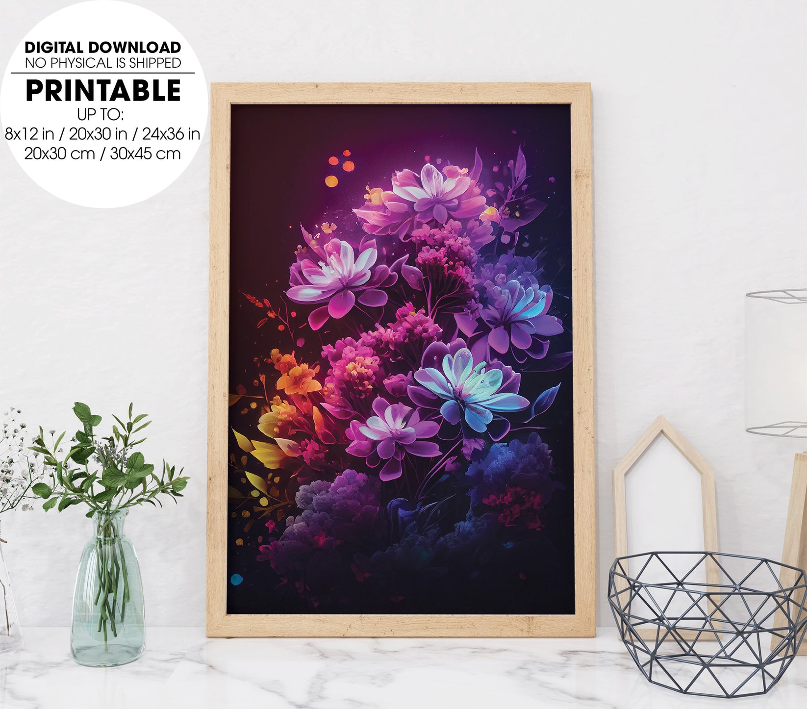 Beautiful Flower Clusters With Flowers Shine Brightly, Neon Lights, Po ...