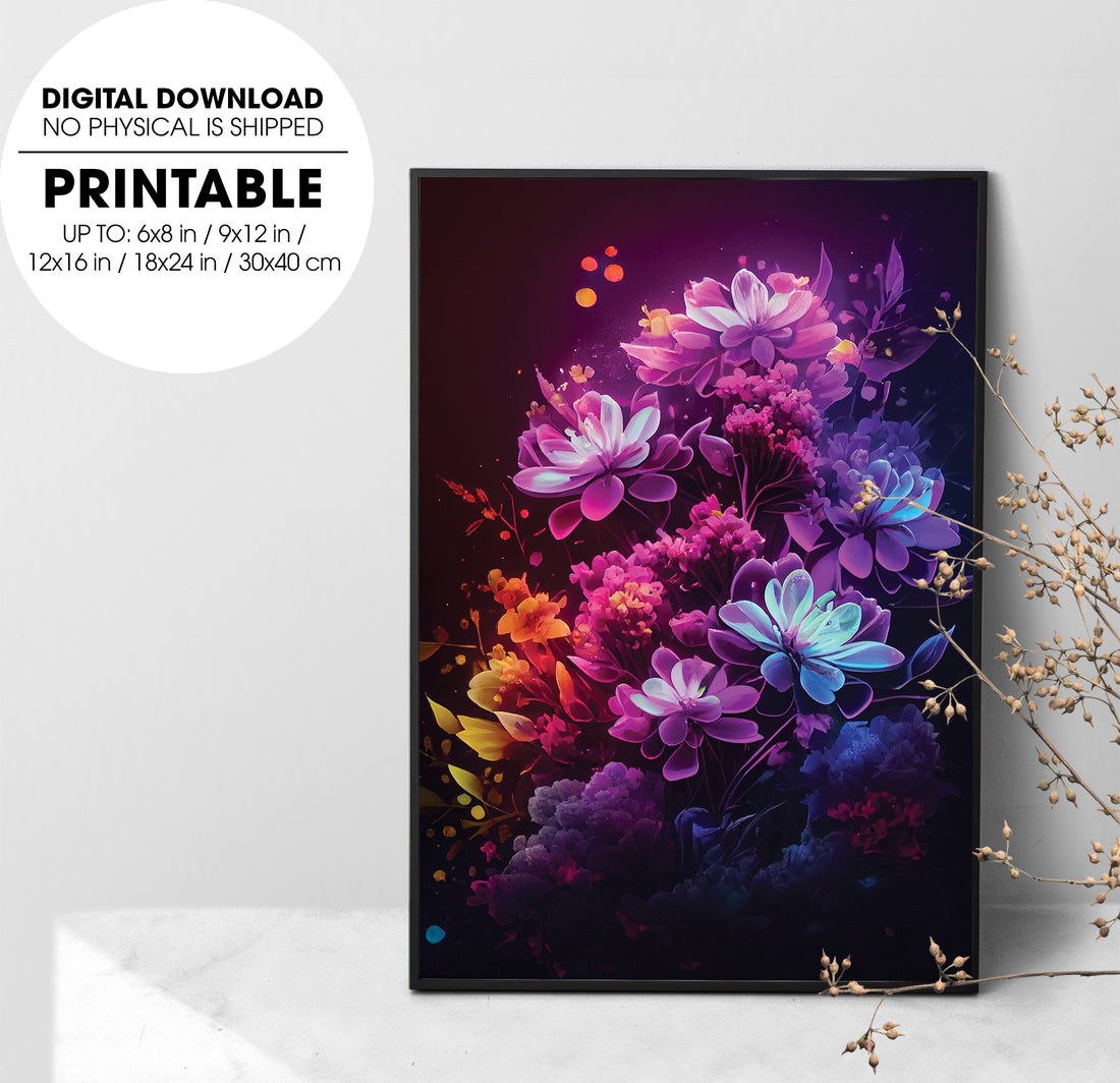 Beautiful Flower Clusters With Flowers Shine Brightly, Neon Lights, Po ...