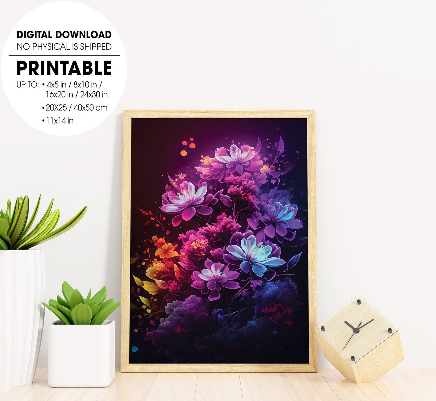 Beautiful Flower Clusters With Flowers Shine Brightly, Neon Lights, Po ...