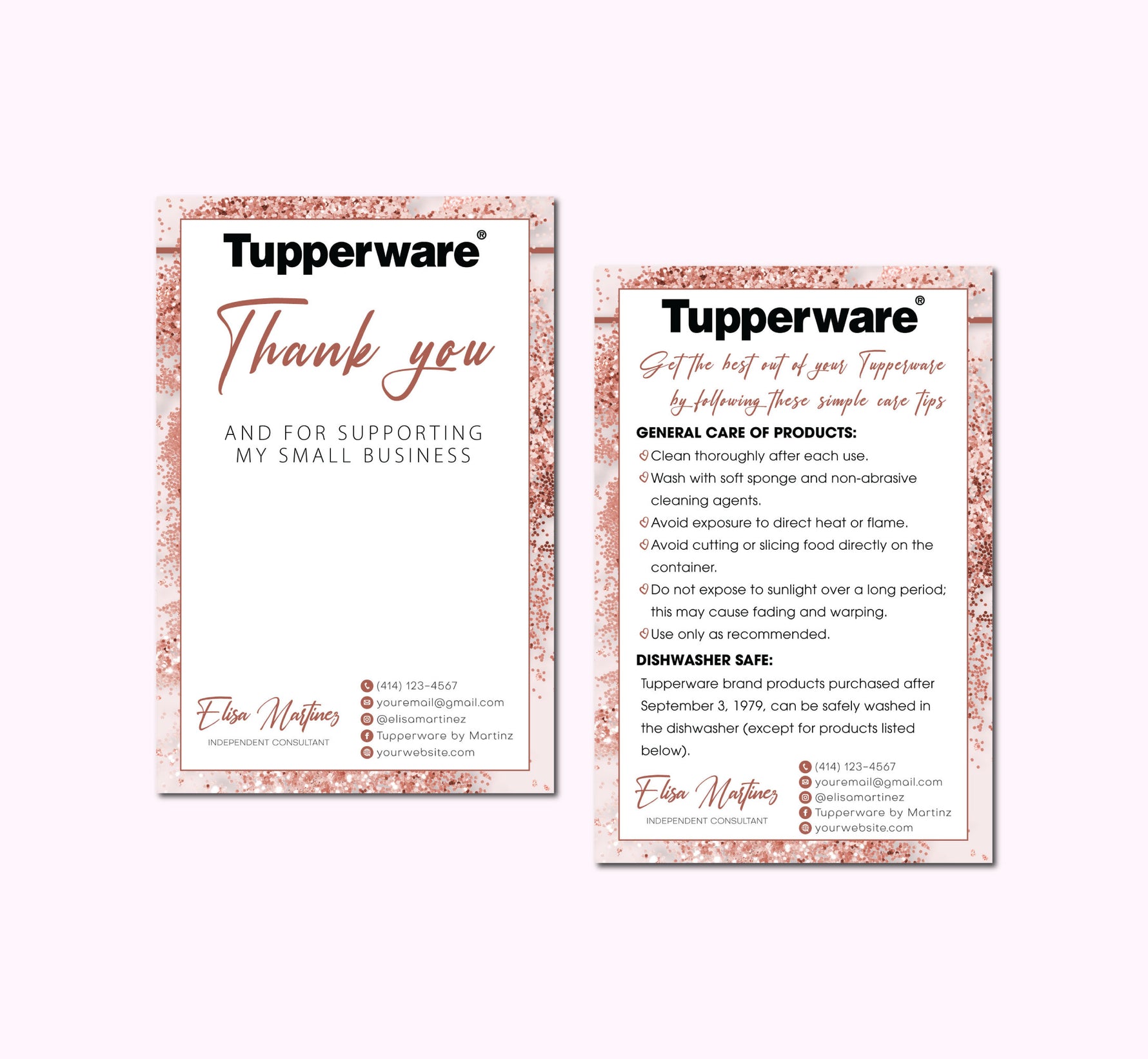 Glitter Printable Tupperware Marketing Thanks Care Cards, Tupperware B ...