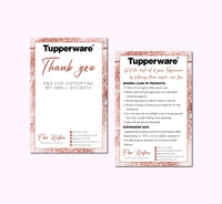 Glitter Printable Tupperware Marketing Thanks Care Cards, Tupperware B