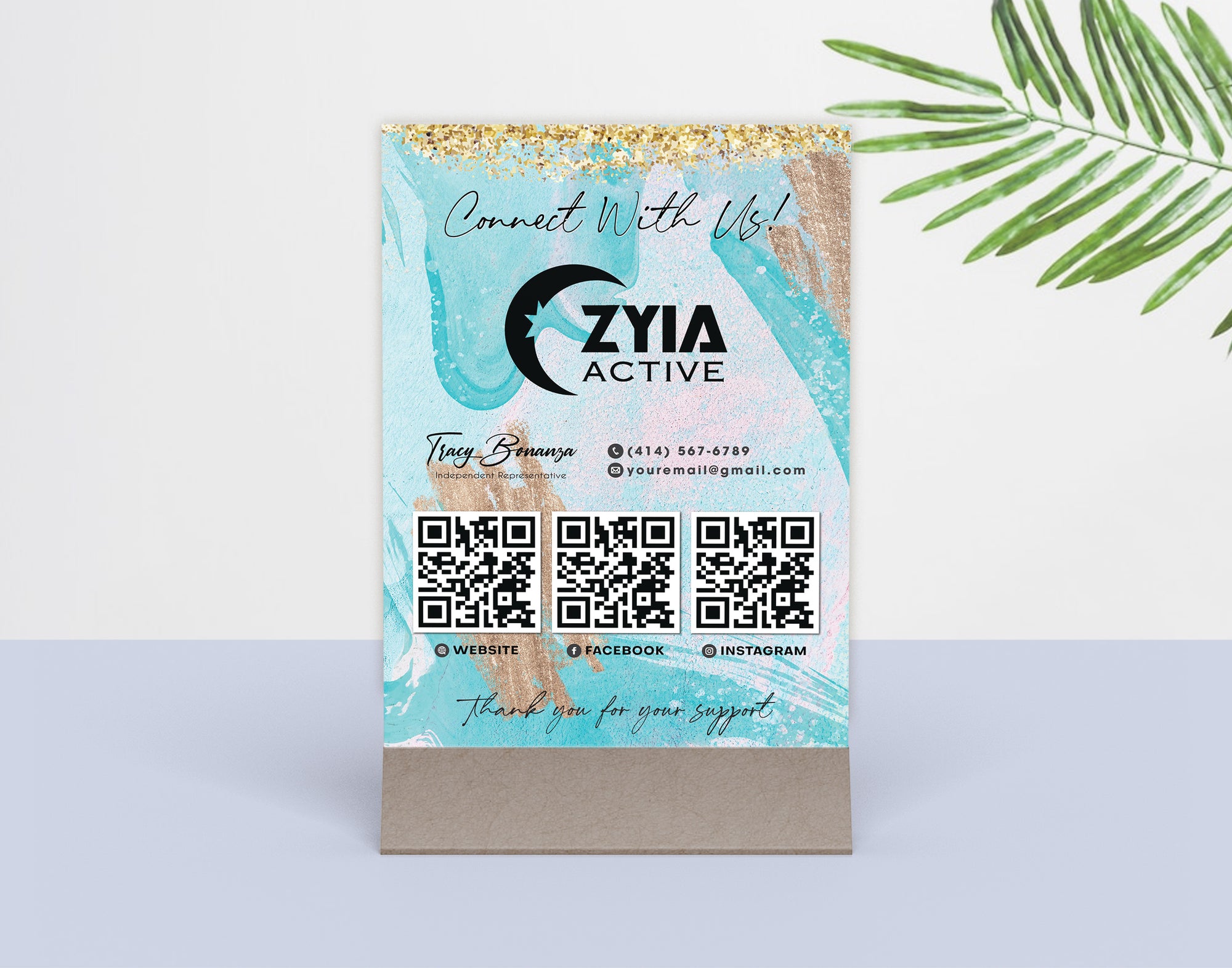 Watercolor Zyia Social Sign Card, Personalized Zyia Active Cards, Prin ...