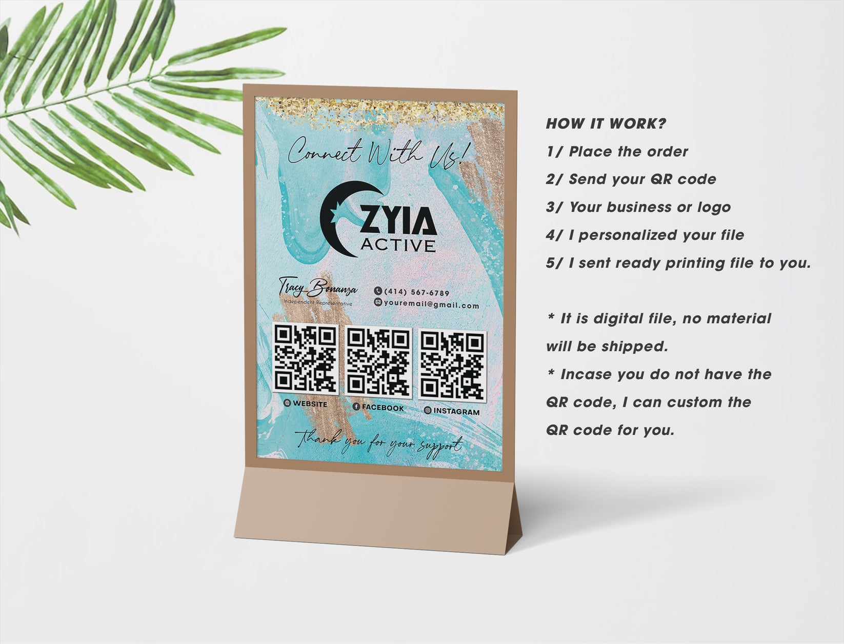 Watercolor Zyia Social Sign Card, Personalized Zyia Active Cards, Prin ...