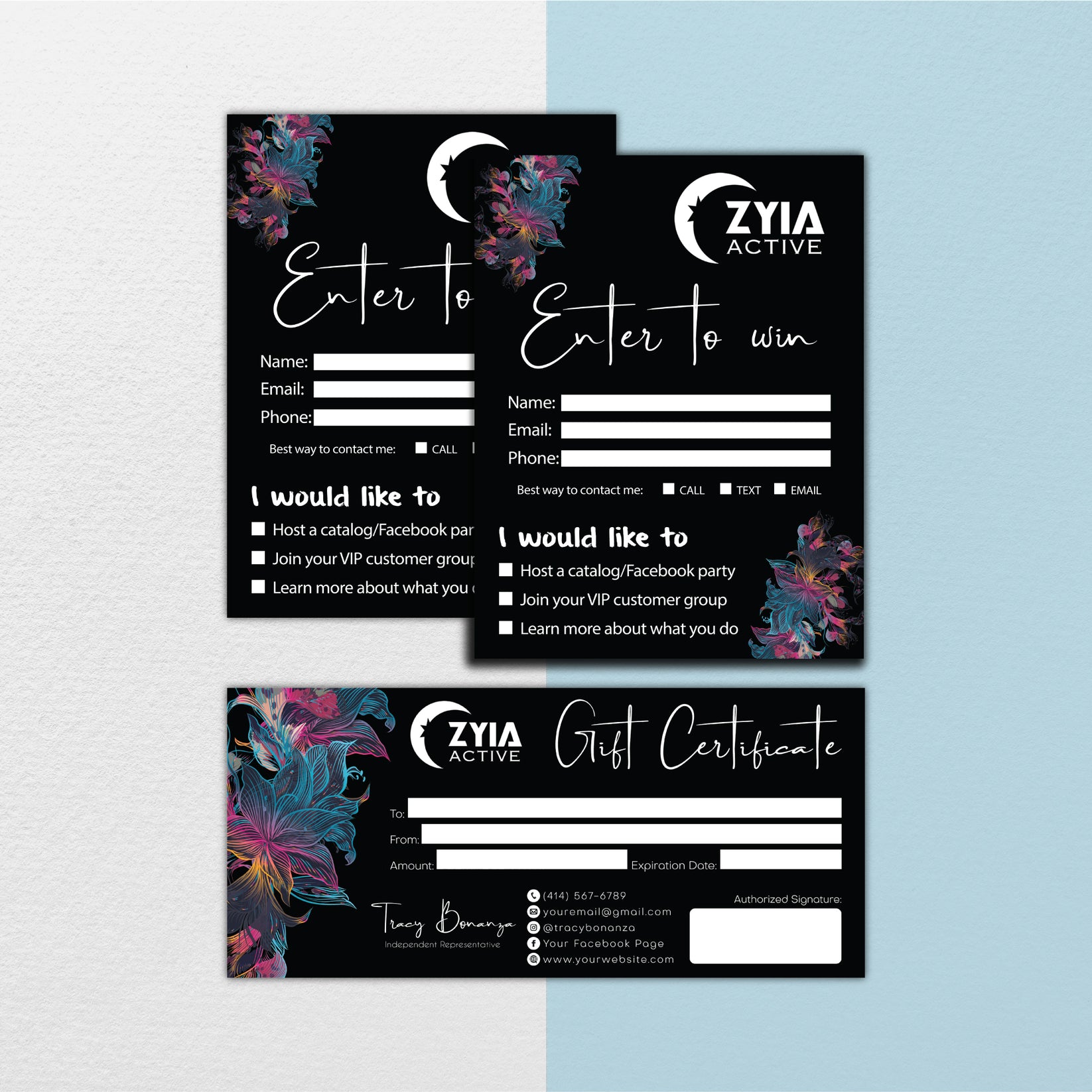 Black Luxury ZYIA Marketing Bundle, Zyia Active Business Cards, Active ...