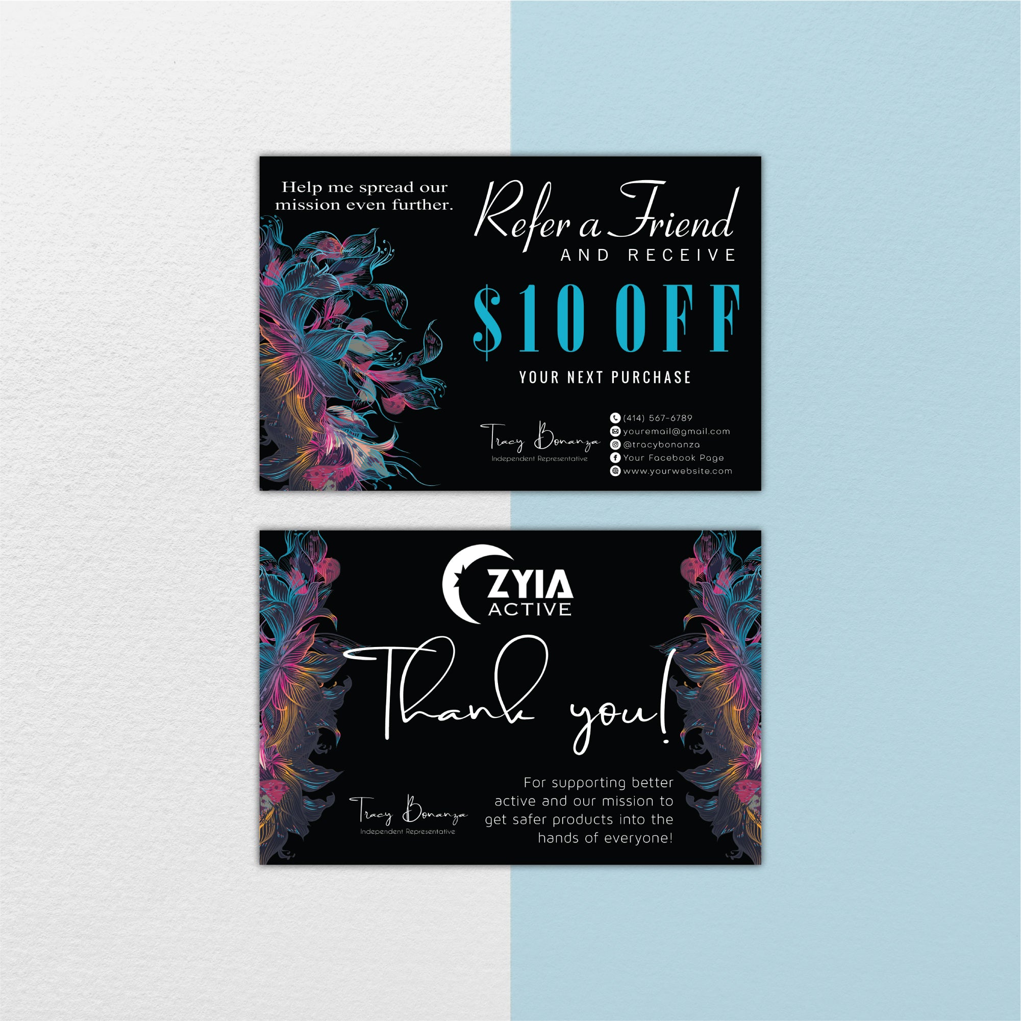 Black Luxury Zyia Referal Card, Personalized Zyia Active Cards Custom ...