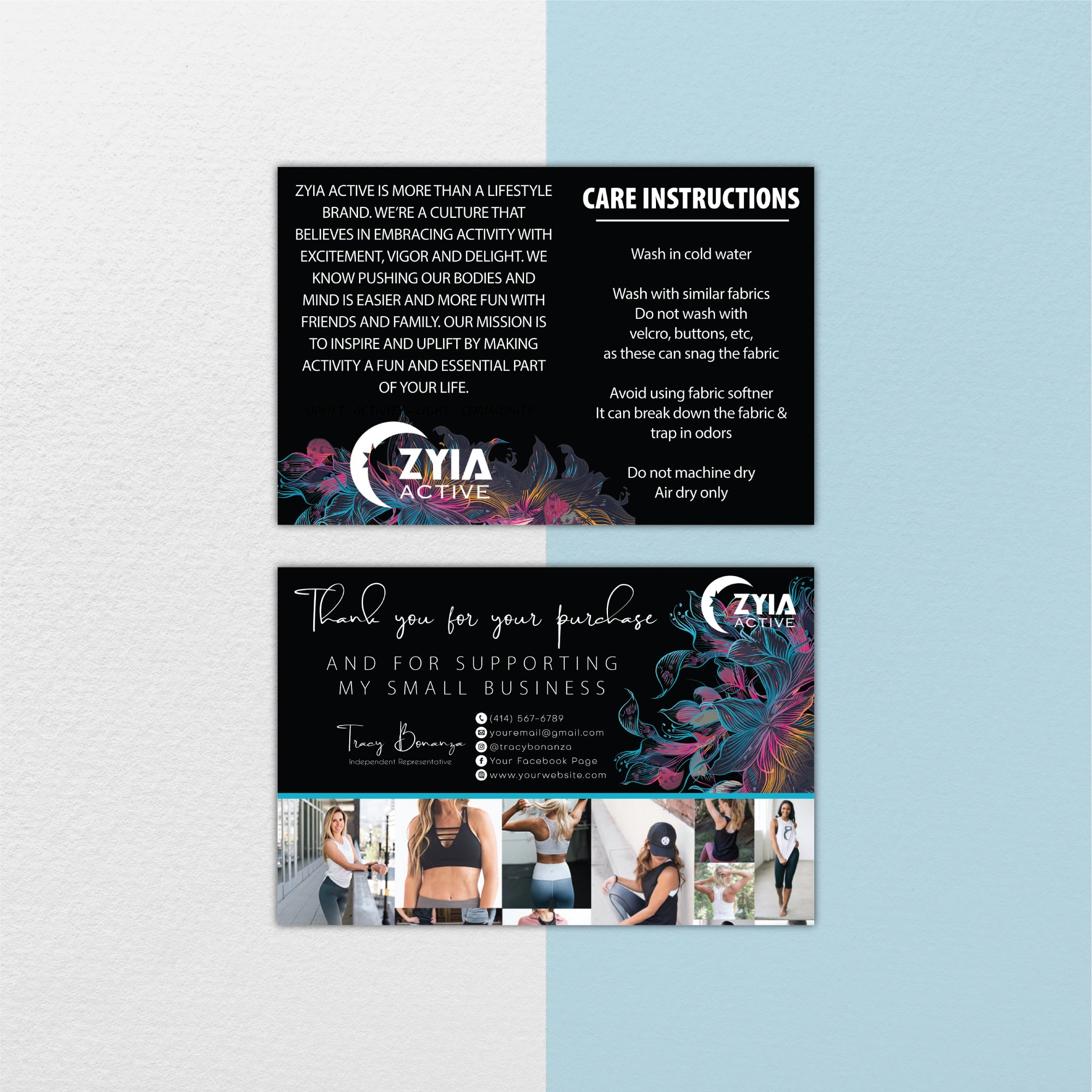 Black Luxury Zyia Thank Care Card, Personalized Zyia Active Cards Cust ...
